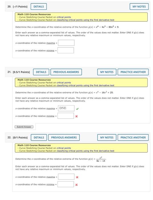 Solved Math 110 Course Resources - Curve Sketching Course | Chegg.com