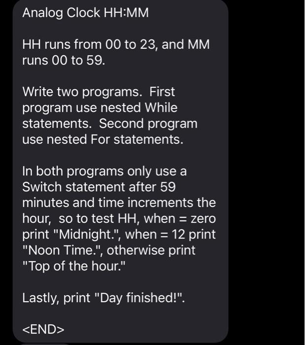 Solved Analog Clock HH:MM HH runs from 00 to 23 , and MM | Chegg.com