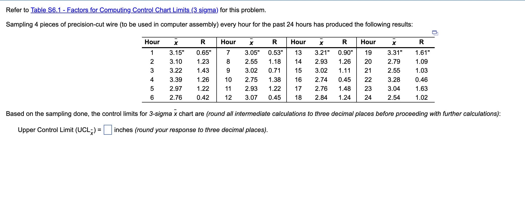 Solved Refer to Table S6.1 - ﻿Factors for Computing Control | Chegg.com