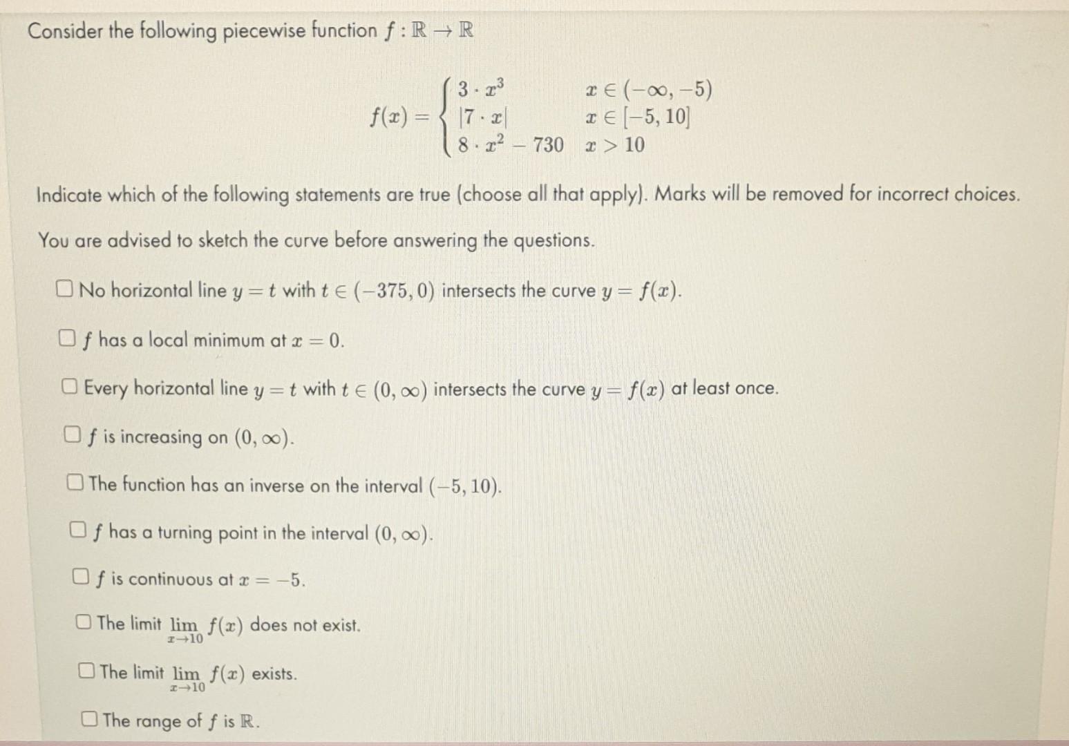 Solved Consider the following piecewise function f:R→R | Chegg.com