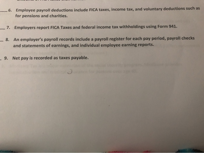 Solved -6. Employee payroll deductions include FICA taxes, | Chegg.com