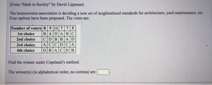 Solved (From "Math in Society" by David Lippman) The | Chegg.com