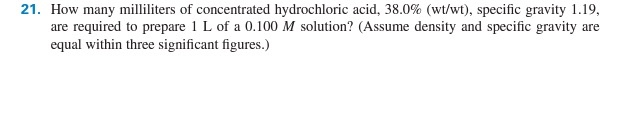 Solved 21. How many milliliters of concentrated hydrochloric | Chegg.com
