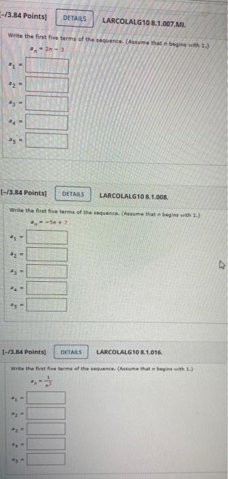 Solved C-13.84 Points) DETAILS LARCOLALG10 8.1.007.MI. Write | Chegg.com
