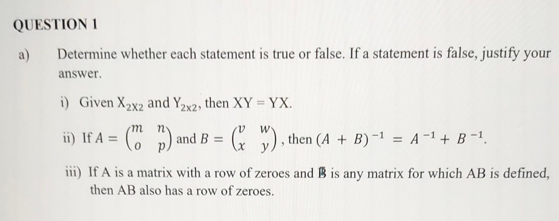 Solved a) Determine whether each statement is true or false. | Chegg.com