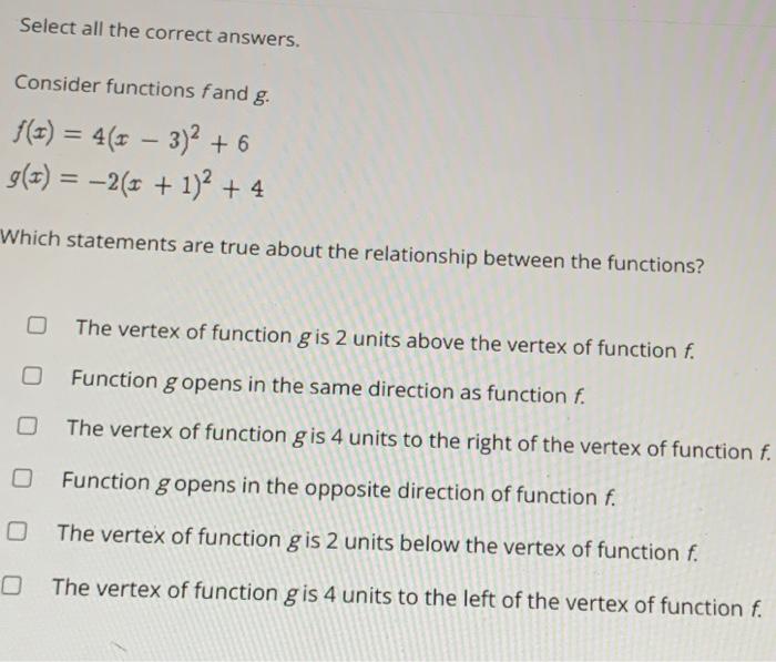 Solved Select all the correct answers. Consider functions | Chegg.com