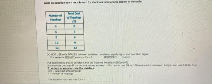 Solved Write an equation in y=mx+b form for the linear | Chegg.com