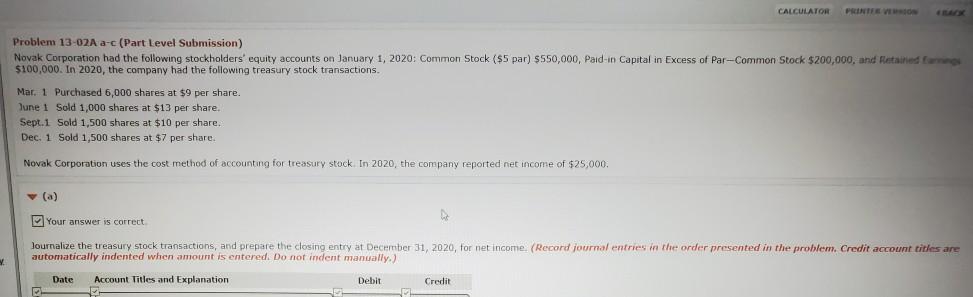 Solved CALCULATOR Problem 13-02A a-c (Part Level Submission) | Chegg.com