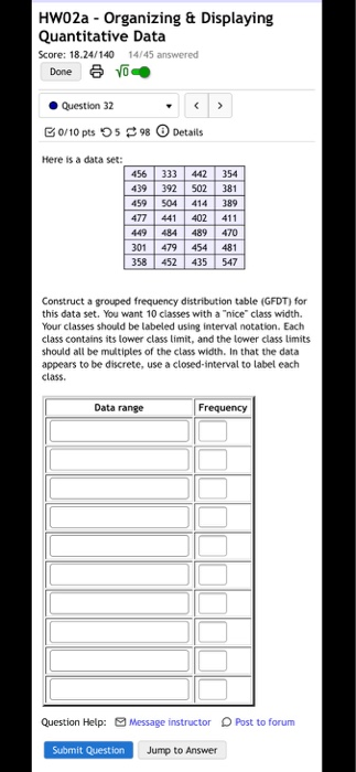 Solved HW02a - Organizing & Displaying Quantitative Data | Chegg.com