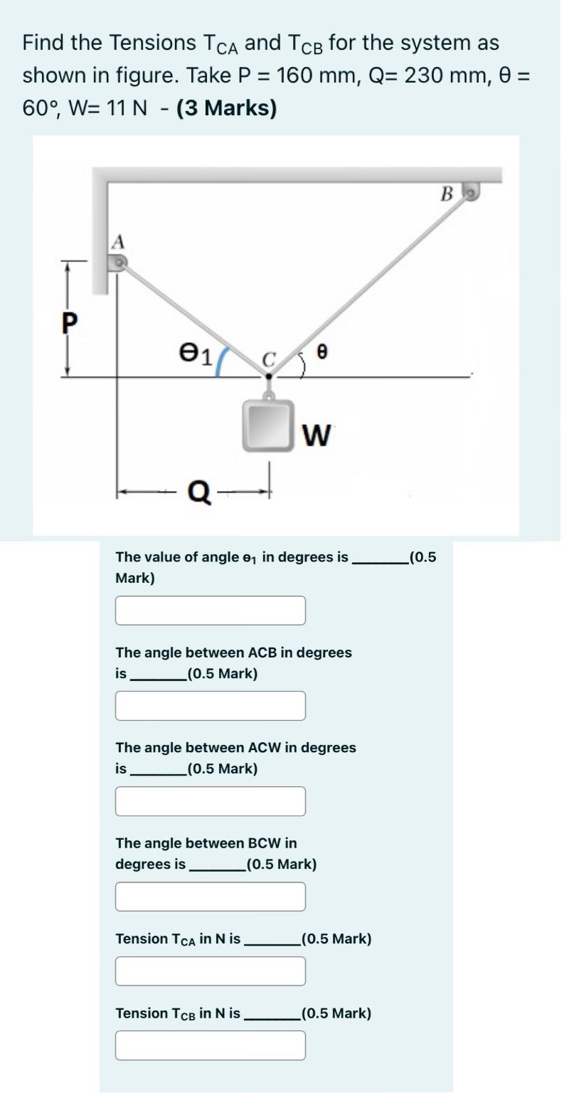 Solved Find the Tensions TCA ﻿and TCB ﻿for the system as | Chegg.com