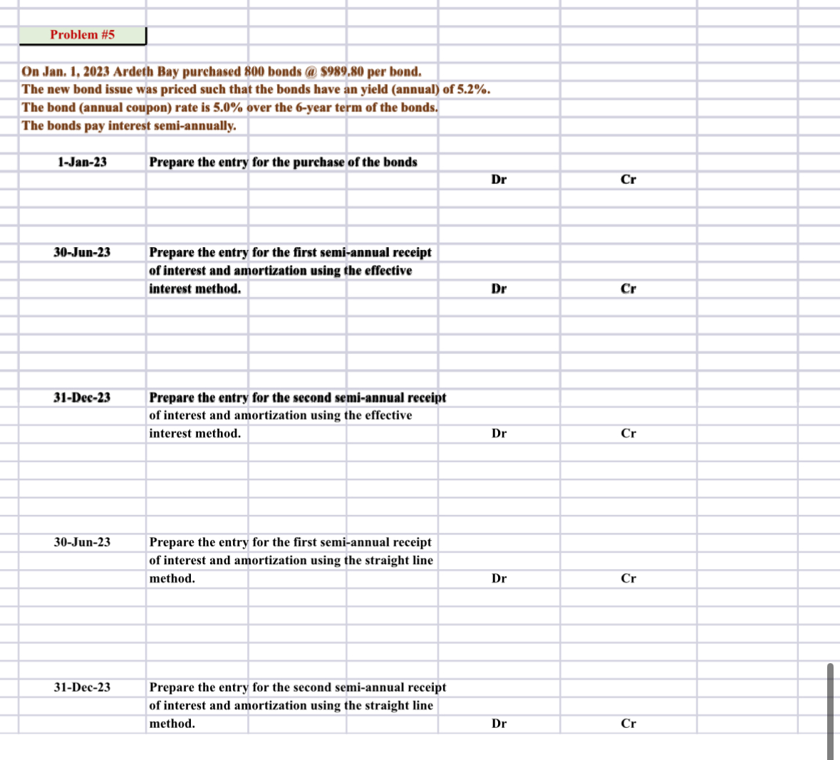 Solved Problem #5On Jan. 1, 2023 ﻿Ardeth Bay purchased 800 | Chegg.com