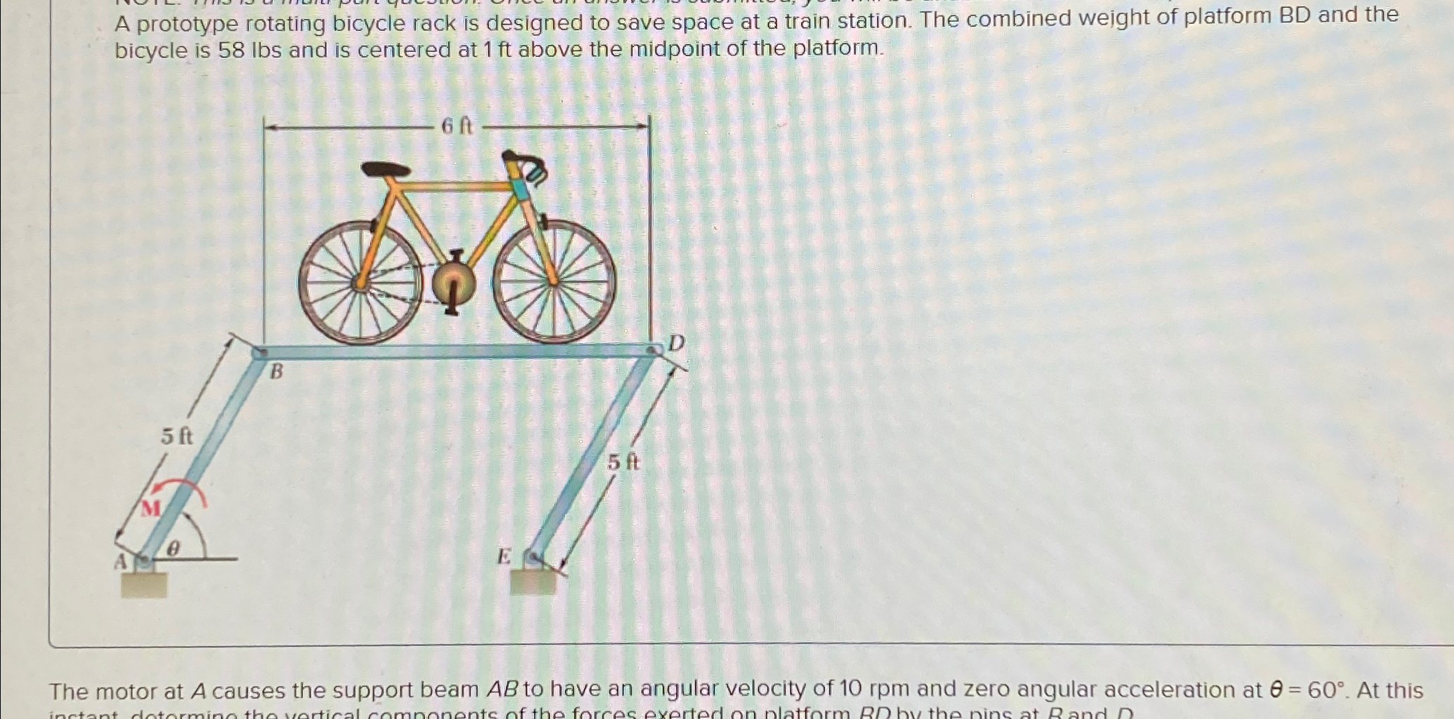 Solved A prototype rotating bicycle rack is designed to save | Chegg.com