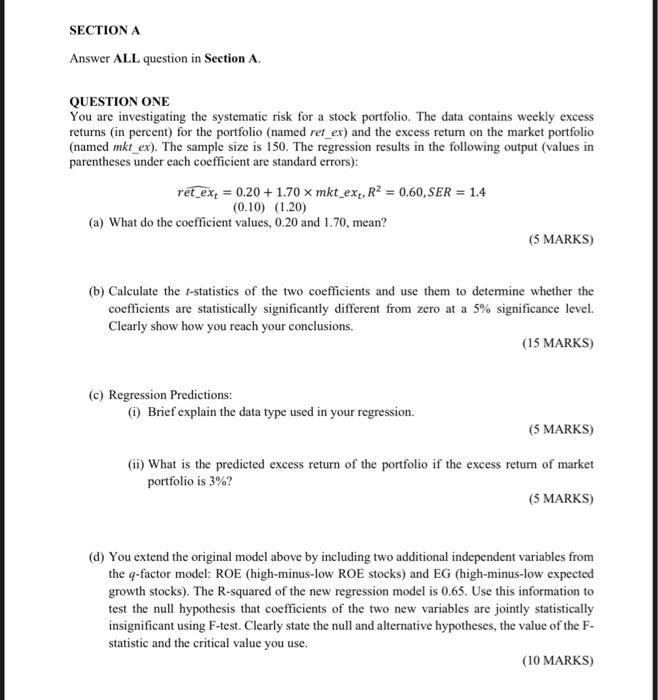 Solved SECTION A Answer ALL question in Section A. QUESTION | Chegg.com