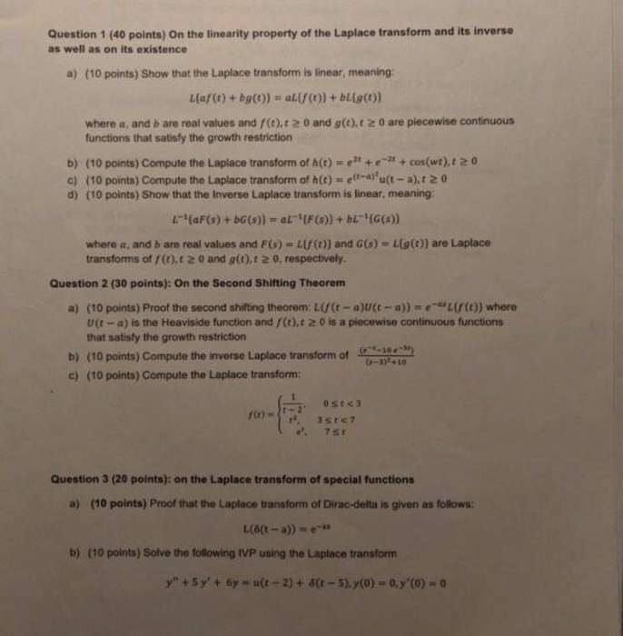 Solved Question 1 (40 points) On the linearity property of | Chegg.com