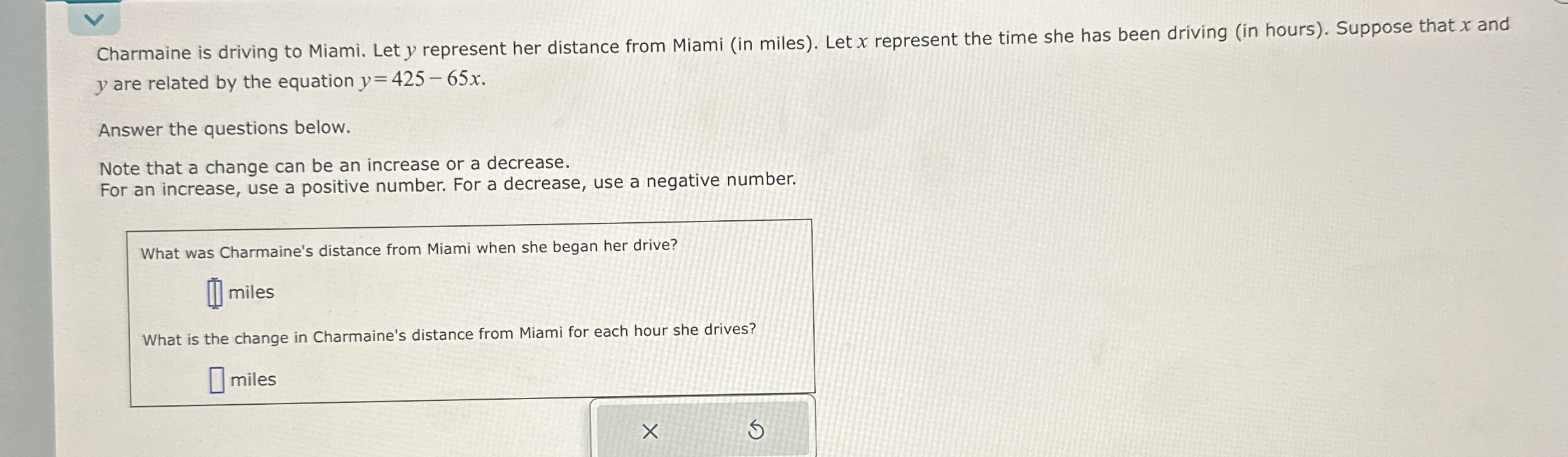 Solved Charmaine is driving to Miami. Let y ﻿represent her | Chegg.com