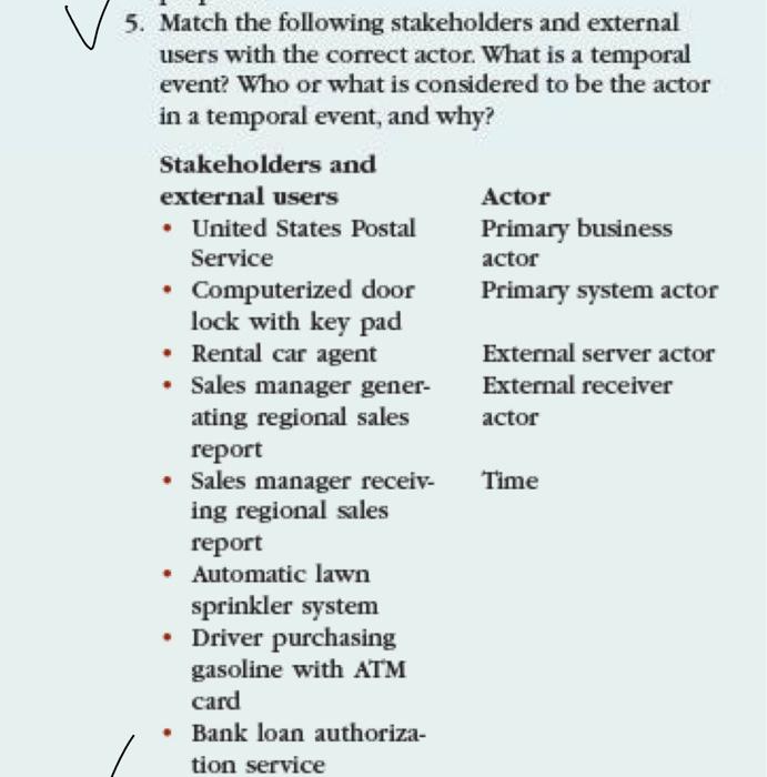 Solved 5. Match the following stakeholders and external | Chegg.com
