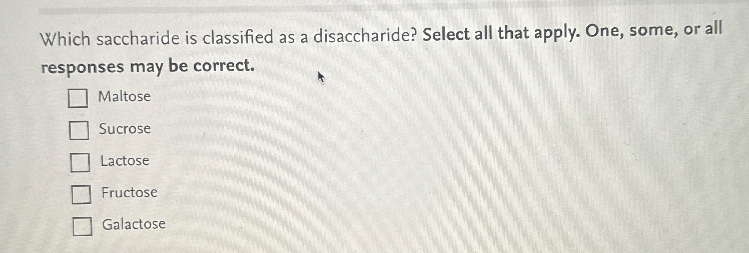 Solved Which saccharide is classified as a disaccharide? | Chegg.com