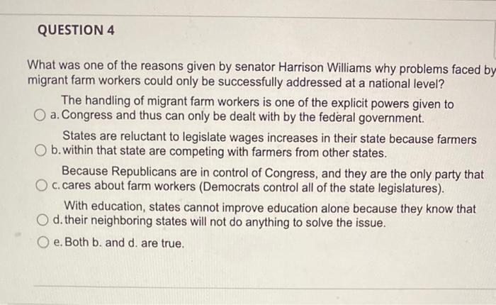 What was one of the reasons given by senator Harrison | Chegg.com