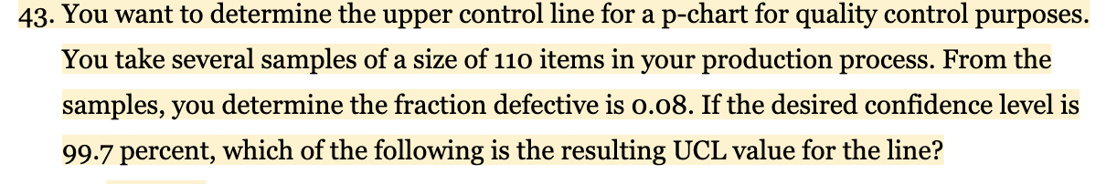Solved You want to determine the upper control line for a | Chegg.com