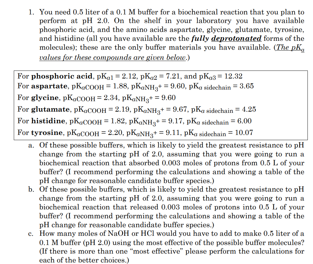 Solved You need 0.5 ﻿liter of a 0.1M ﻿buffer for a | Chegg.com