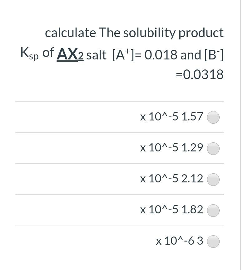 Solved calculate the solubility product Ksp of AX2 salt | Chegg.com