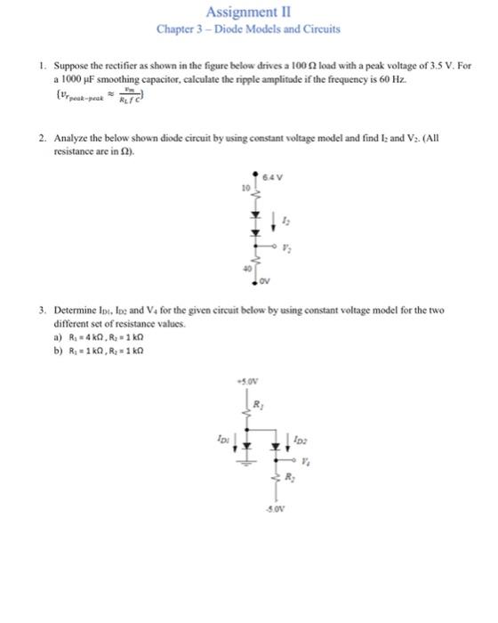 Solved Assignment II Chapter 3 - Diode Models and Circuits | Chegg.com