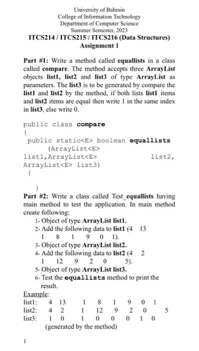 Solved University of Bahrain College of Information | Chegg.com