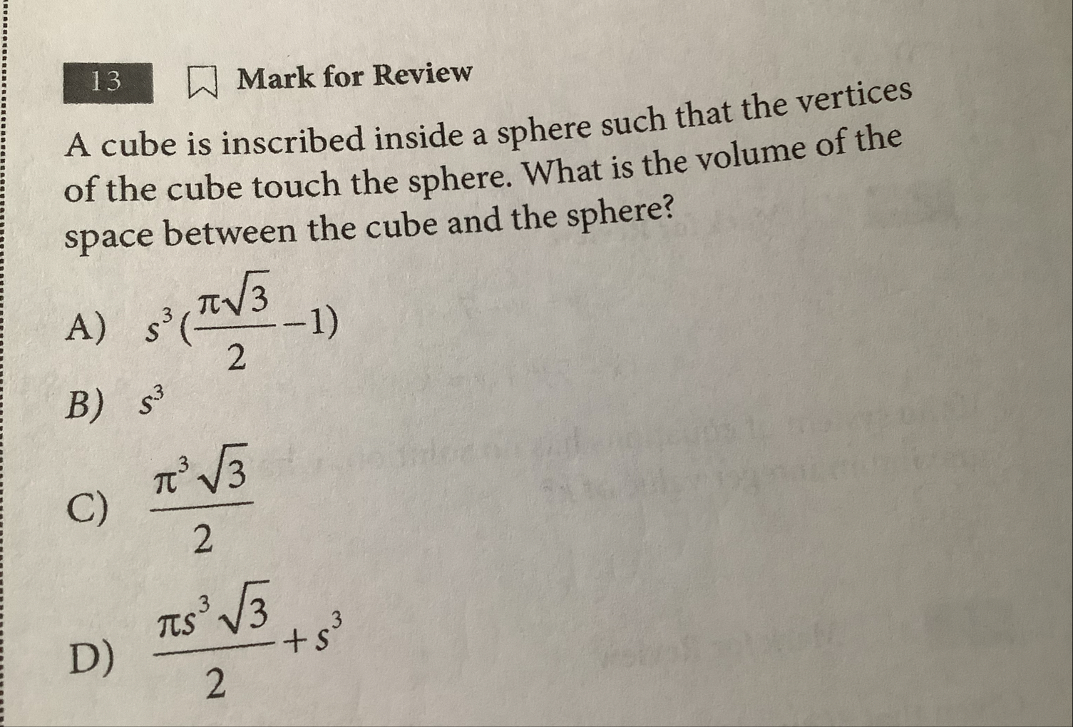 Solved 13Mark for ReviewA cube is inscribed inside a sphere | Chegg.com