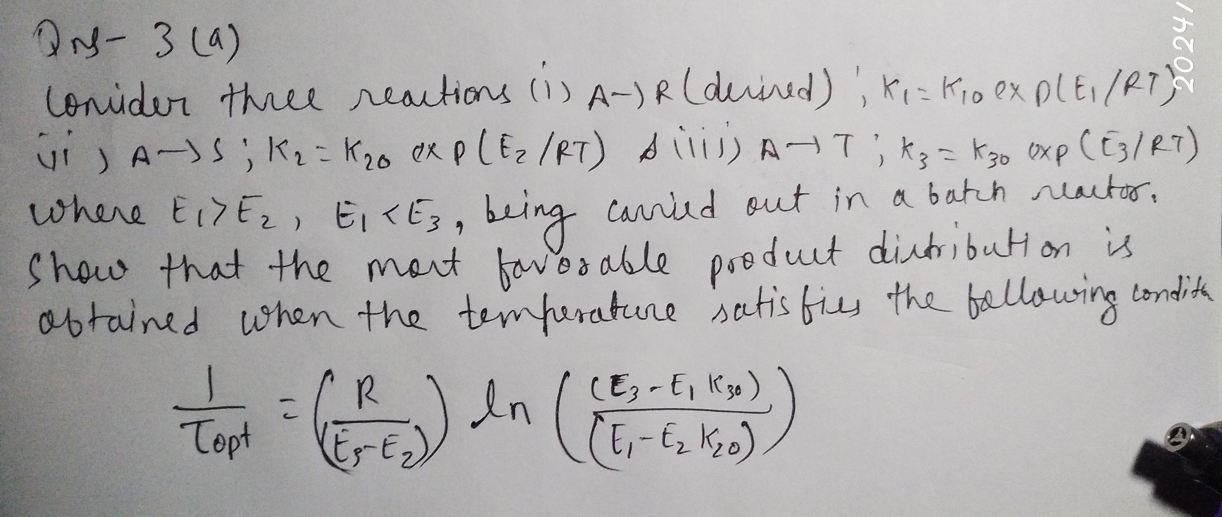 Solved 2ns-3(a)consider three reactions (i) A → R (Desired); | Chegg.com