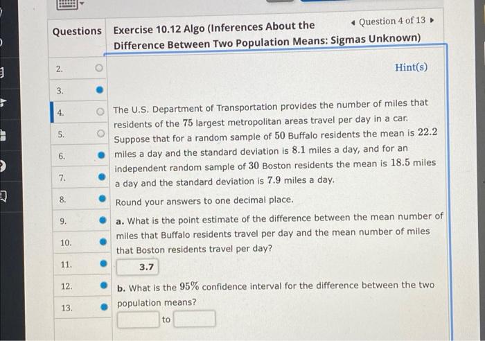 Solved Questions Exercise 10.09 Algo (Inferences About the | Chegg.com