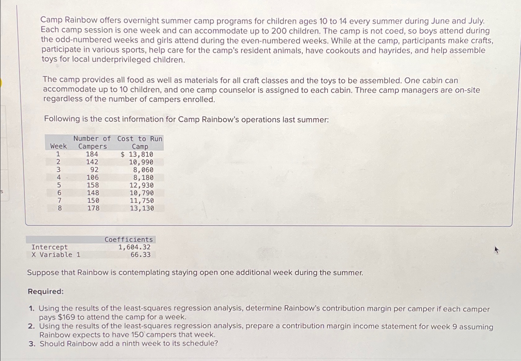 Solved Camp Rainbow offers overnight summer camp programs | Chegg.com