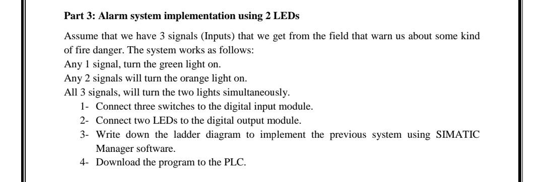 Solved Part 3: Alarm system implementation using 2 LEDs | Chegg.com