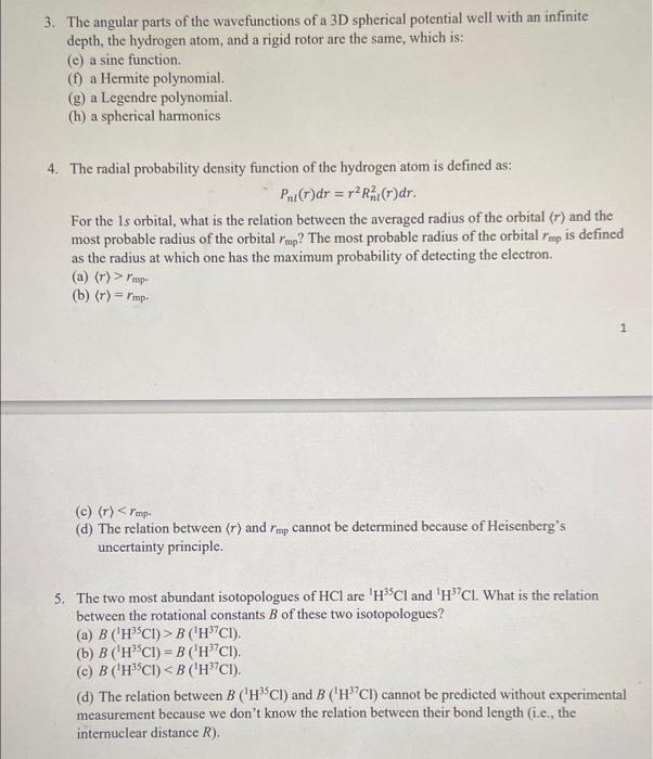 Solved 3. The angular parts of the wavefunctions of a 3D | Chegg.com