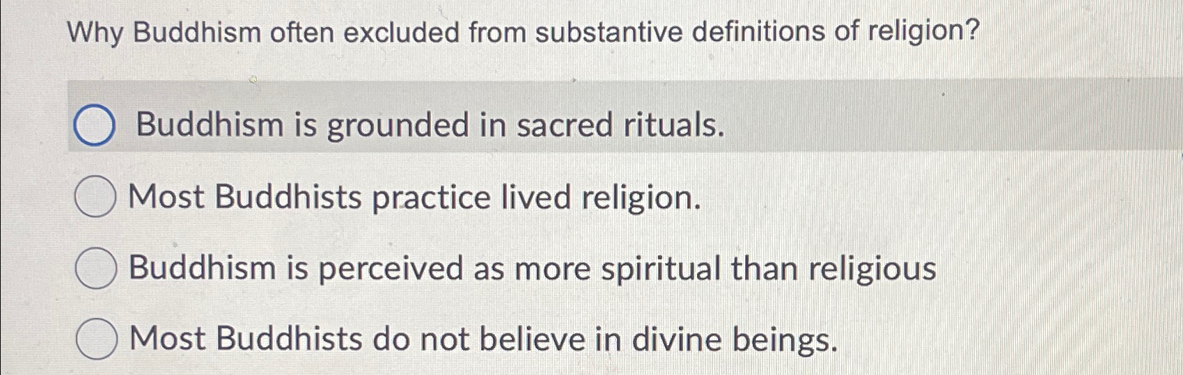 Solved Why Buddhism often excluded from substantive | Chegg.com