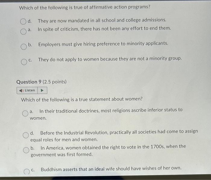 Solved Which of the following is true of affirmative action | Chegg.com