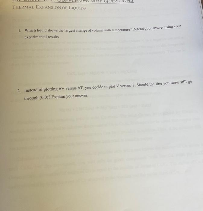 Solved 1. Which liquid shows the largest change of volume | Chegg.com