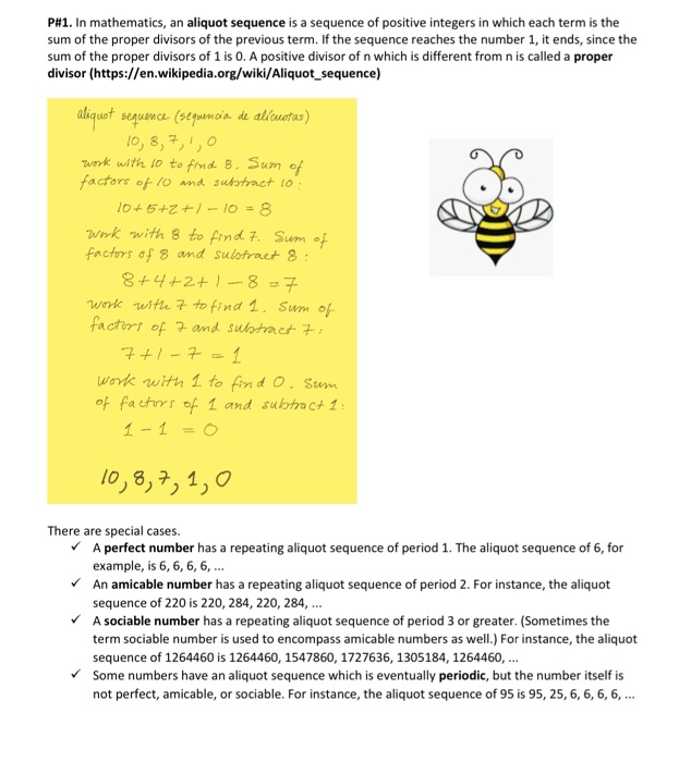 Solved P#1. In mathematics, an aliquot sequence is a | Chegg.com