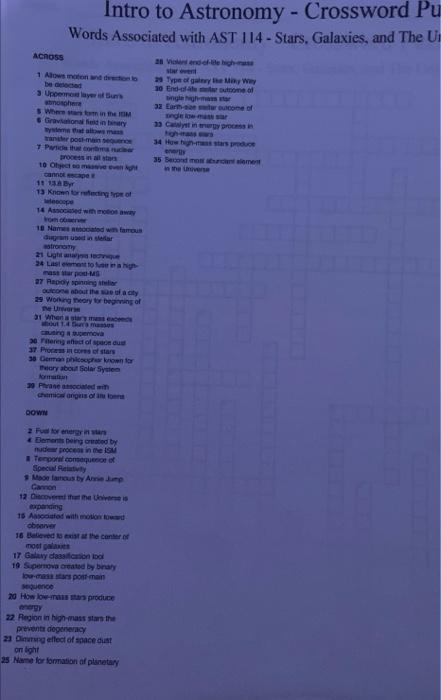 Solved ACROSS Intro to Astronomy - Crossword Pu Words | Chegg.com