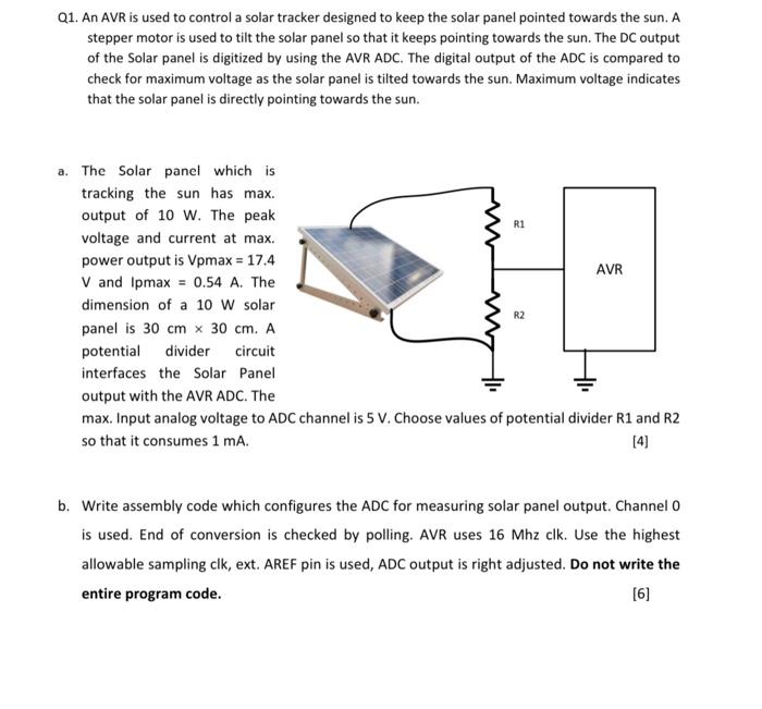 Solved Q1. An AVR is used to control a solar tracker | Chegg.com
