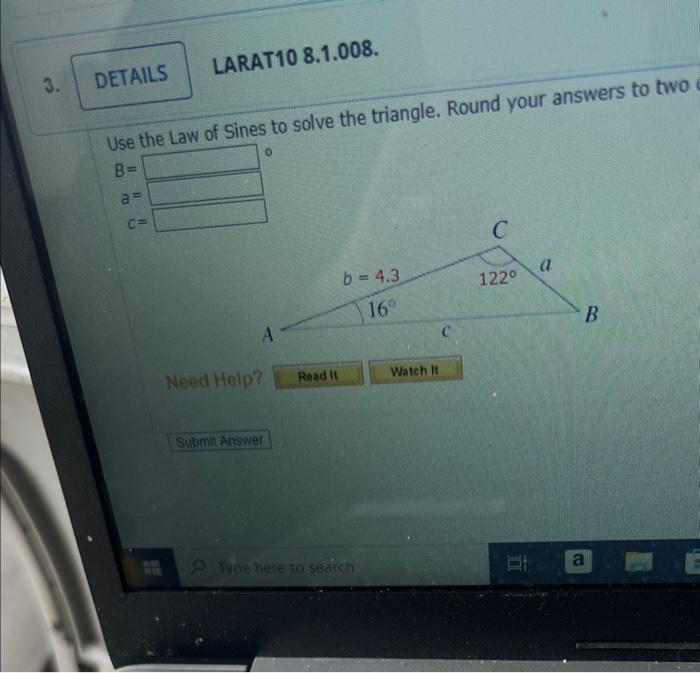 Solved Use the Law of Sines to solve the triangle. Round | Chegg.com