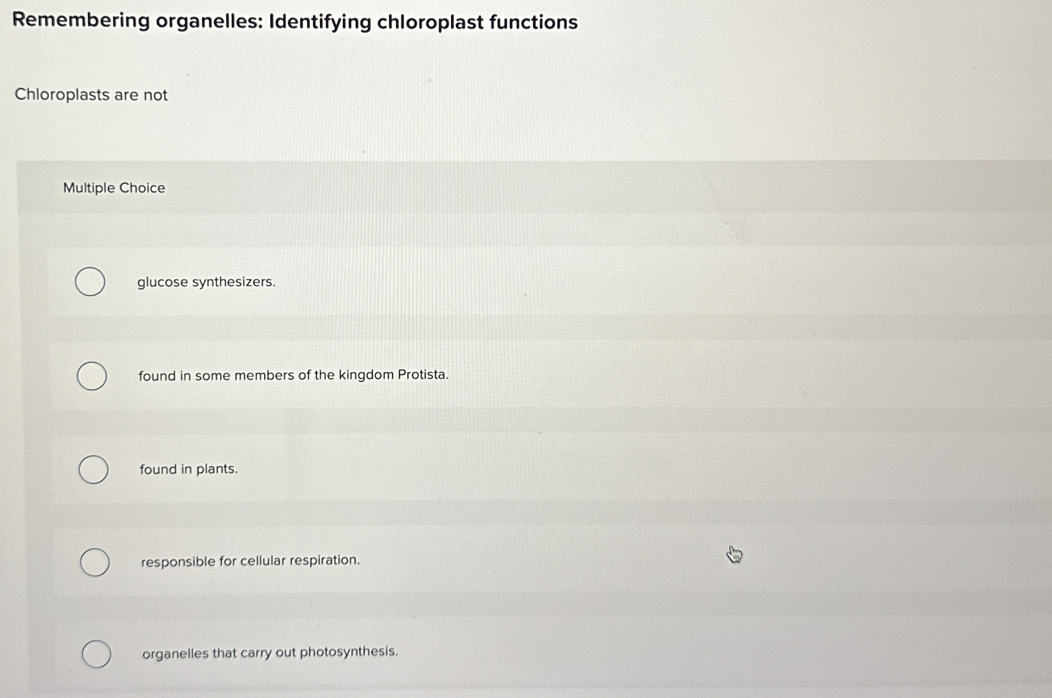 Solved Remembering organelles: Identifying chloroplast | Chegg.com
