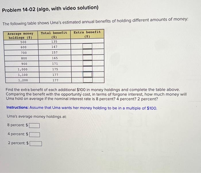 Solved Problem 14-02 (algo, with video solution) The | Chegg.com
