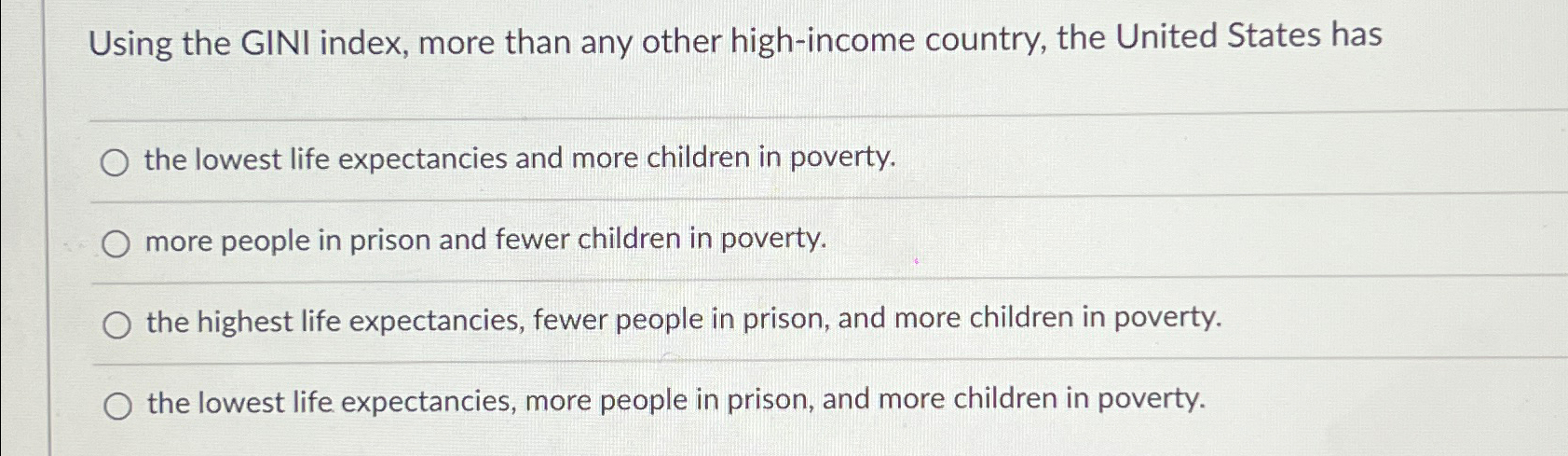 Solved Using the GINI index, more than any other high-income | Chegg.com