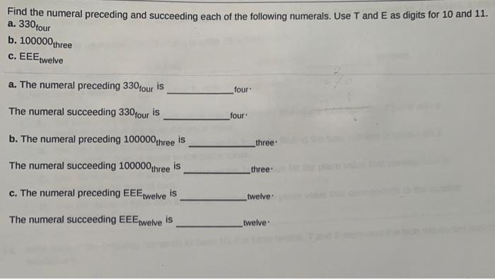 Solved Find the numeral preceding and succeeding each of the | Chegg.com