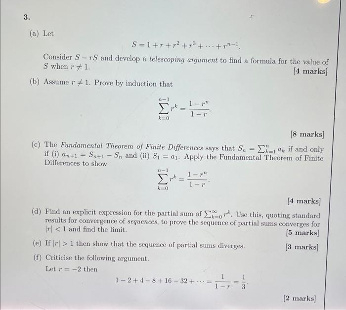 Solved S=1+r+r2+r3+⋯+rn−1. Consider S−rS and develop a | Chegg.com