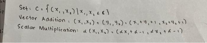 Solved Set: c={(x1,x2)∣x1,x2∈c} Vector Addition: | Chegg.com