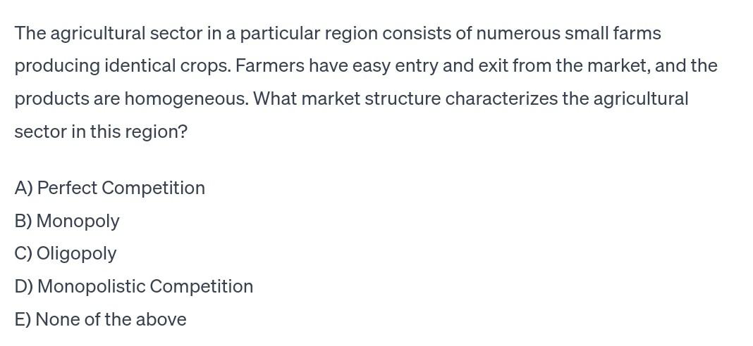 Solved The agricultural sector in a particular region | Chegg.com