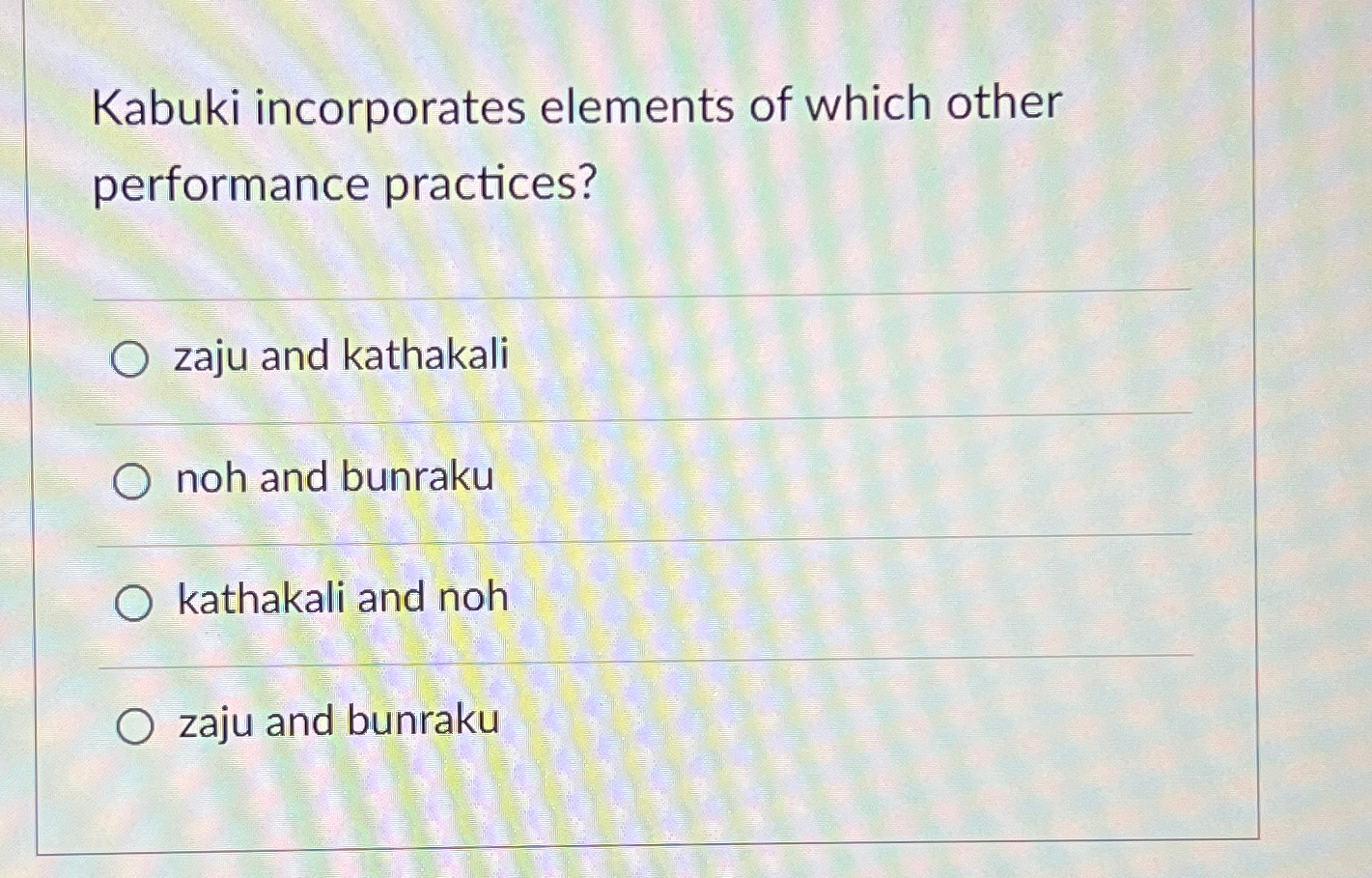 Solved Kabuki incorporates elements of which other | Chegg.com