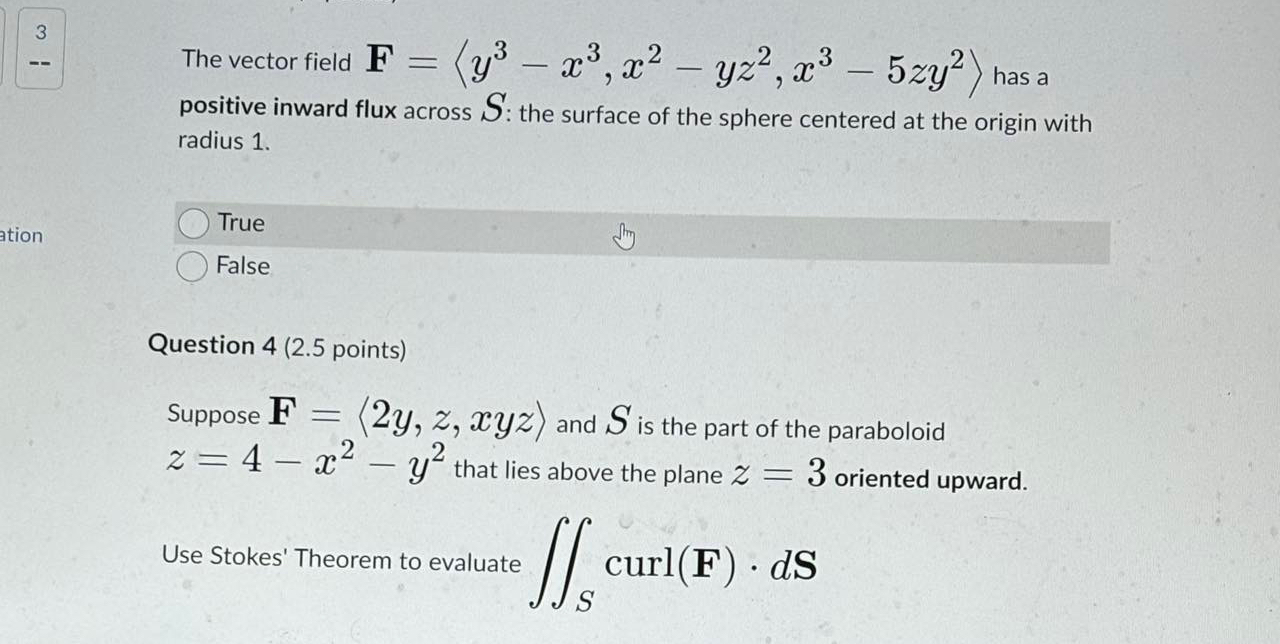 Solved 3The vector field F=(:y3-x3,x2-yz2,x3-5zy2:) ﻿has a | Chegg.com