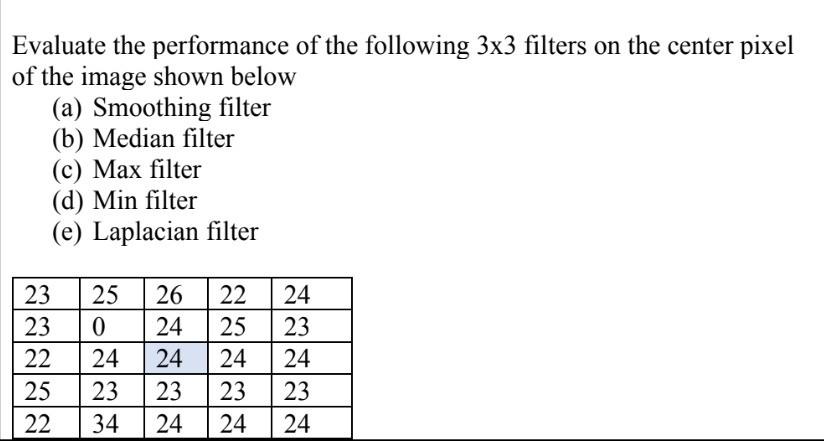 Solved Evaluate the performance of the following 3x3 filters | Chegg.com